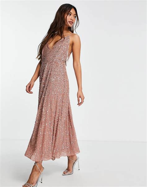 Asos Design Curve Embellished Cami Midi Dress In Cinnamon Rose Copper