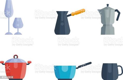 주방 용품 아이콘 벡터 일러스트 레이 션 가구 저녁 식사 요리 음식 주방 가정 생활에 대한 스톡 벡터 아트 및 기타 이미지