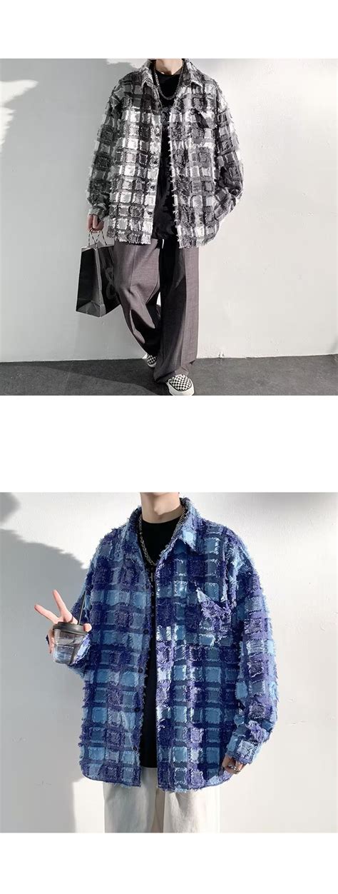 울트라패션 커널 태슬 체크 무늬 남방 셔츠