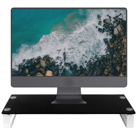 Setupshop Black Glass Computer Monitor Stand Sleek Monitor Stand For