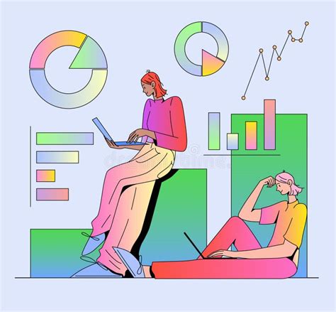 Flat Vector Illustration Of Characters Working With Data Visualization Stock Vector