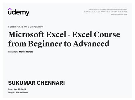 Excited To Announce The Completion Of My Advanced Excel Course Sukumar Chennari
