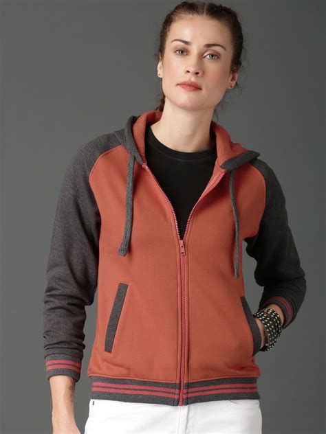 Buy Roadster Women Rust Colourblock Hooded Sweatshirt Sweatshirts For