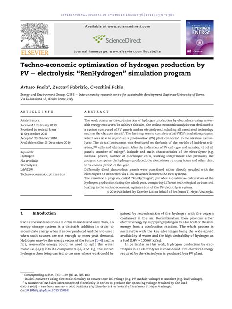 Pdf Techno Economic Optimisation Of Hydrogen Production By Pv