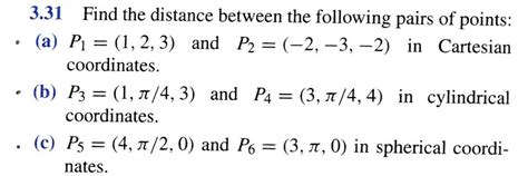 Solved Find The Distance Between The Following Pairs Of Chegg