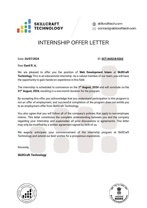 Danil R A On Linkedin Internship Webdevelopment Skillcrafttechnology Grateful Career