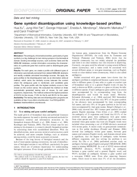 Pdf Gene Symbol Disambiguation Using Knowledge Based Profiles Carol