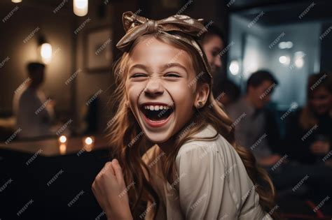 Premium Ai Image Shot Of A Laughing Young Girl Having Fun At A Christmas Party Created With