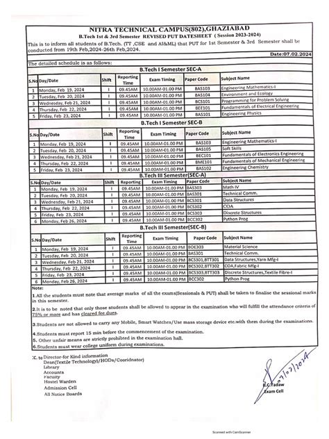 revised put datesheet pdf
