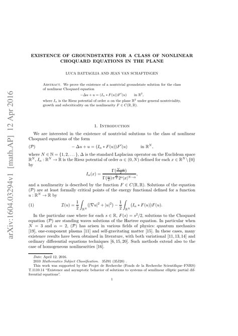 Pdf Existence Of Groundstates For A Class Of Nonlinear Choquard