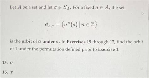 Solved Let A be a set and let σSA For a fixed aA the set Chegg com