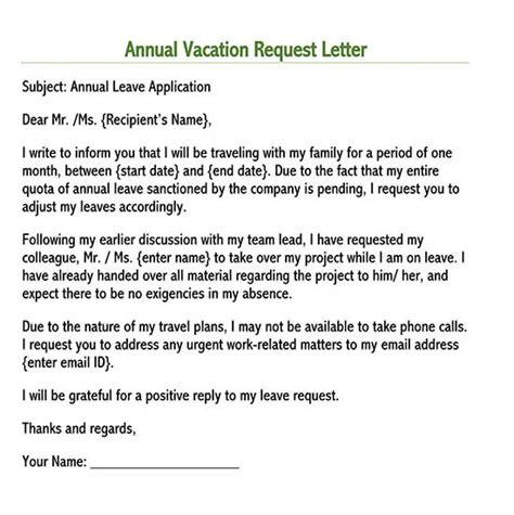 Detail Annual Leave Request Email Template Koleksi Nomer