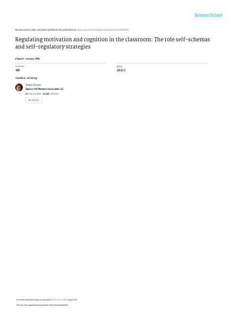 Motivation And Cognition In Classroom Pdf Metacognition Self Concept