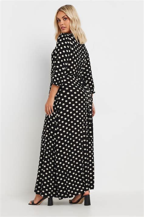 Yours Plus Size Black Polka Dot Print Tie Waist Maxi Wrap Dress Yours