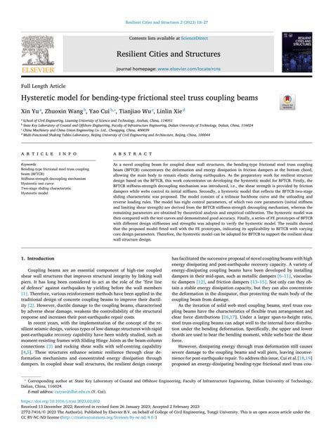 Pdf Hysteretic Model For Bending Type Frictional Steel Truss Coupling Beams