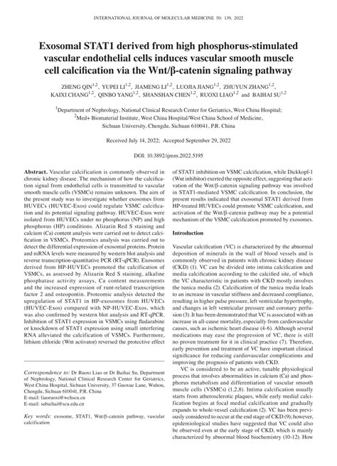Pdf Exosomal Stat1 Derived From High Phosphorus‑stimulated Vascular Endothelial Cells Induces