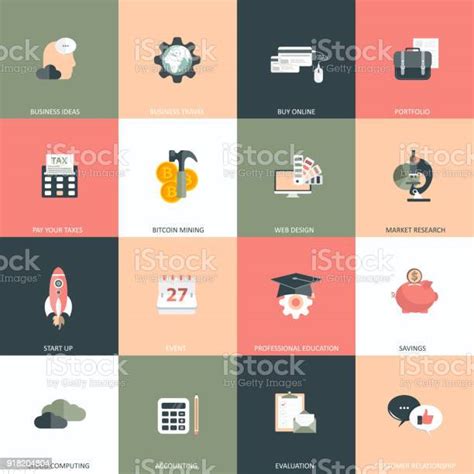 사업 관리 및 재정 아이콘 웹사이트 및 모바일 응용 프로그램에 대 한 설정입니다 평면 벡터 일러스트 레이 션 고객에 대한 스톡