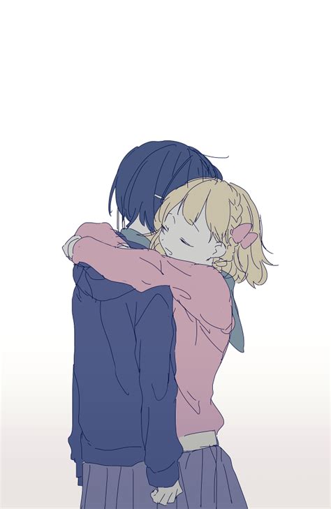 Safebooru 2girls Black Skirt Blonde Hair Blue Hair Blue Hoodie Bow
