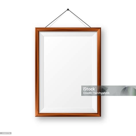 벽 빈 나무 그림 프레임에 매달려 현실적인 현대 포스터 모형 나무의 질감빈 사진 프레임 아트 갤러리 벡터 일러스트레이션 프레임에 대한 스톡 벡터 아트 및 기타 이미지