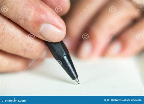 Senior Man Hand Writing Letter On Ivory Colour Paper Notebook A Black