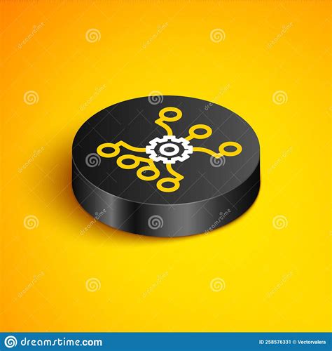 Isometric Line Neural Network Icon Isolated On Yellow Background