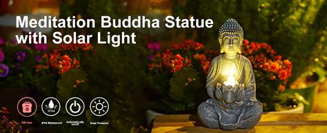 Goodeco Buddha Statue With Solar Lotus Garden Yoga Statues With LED Solar Lotus Lights
