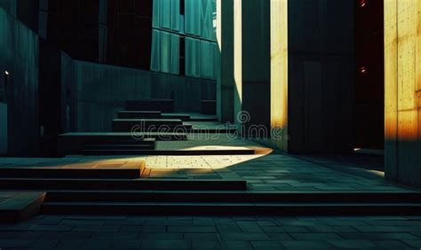 Staircase In The City At Night Illuminated With Yellow Light
