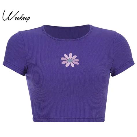 Weekeep женская укороченная футболка с цветочной вышивкой круглый вырез короткий рукав