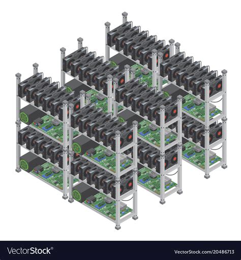 Several Isometric Crypto Currency Mining Vector Image