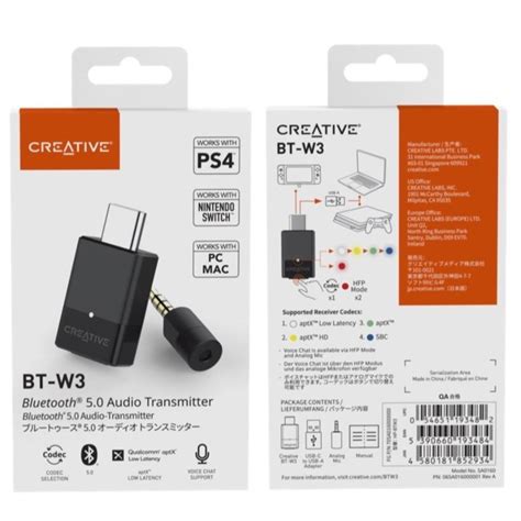 Creative Bt W3 Bluetooth 5 0 Audio Transmitter W Mic Mobile Phones