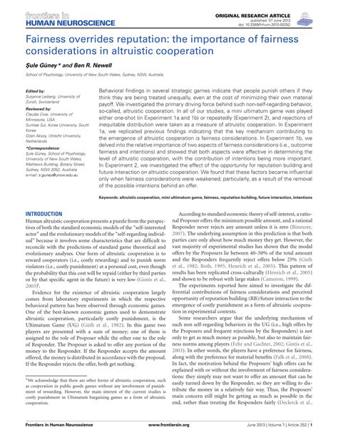 (PDF) Fairness overrides reputation: The importance of fairness considerations in altruistic ...
