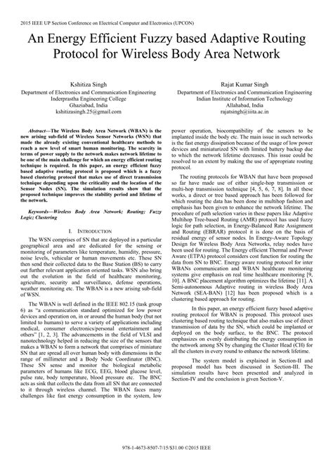 Pdf An Energy Efficient Fuzzy Based Adaptive Routing Protocol For Wireless Body Area Network