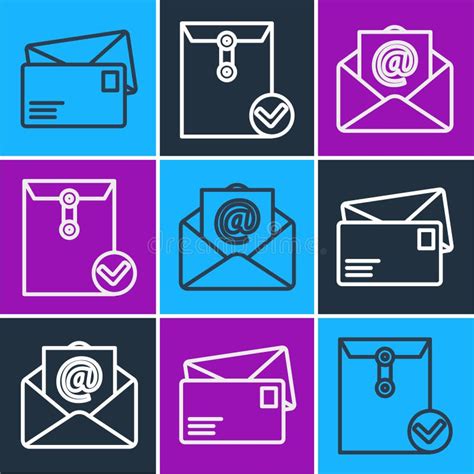 Set Line Envelope Mail And E Mail And Envelope And Check Mark Icon Vector Stock Vector