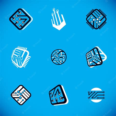 Premium Vector Set Of Microprocessor Scheme Abstract Logotypes