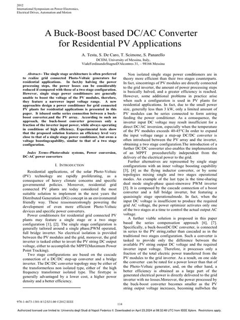 A Buck Boost Based Dc Ac Converter For Residential Pv Applications