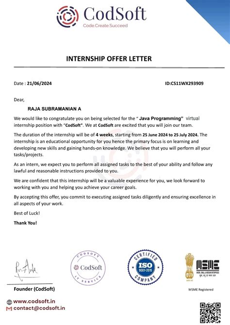 Araja Subramanian On Linkedin Codsoft Webdevelopment Internship Offerletter Success
