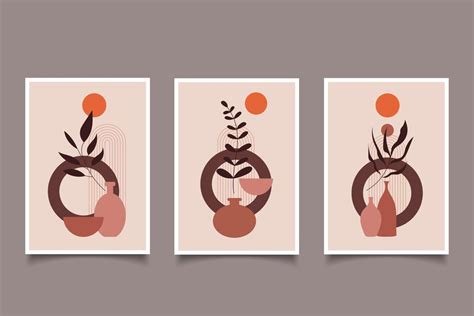 Abstract Modern Boho Aesthetic Wall Art Set Decoration 11593608 Vector