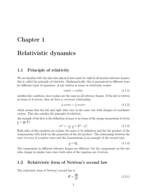 Chapter 1 Relativistic Dynamics Pdf Special Relativity Euclidean Vector
