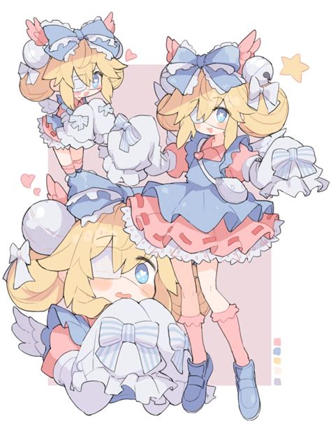 Safebooru 1girl D Apron Bell Blonde Hair Blue Apron Blue Bow Blue