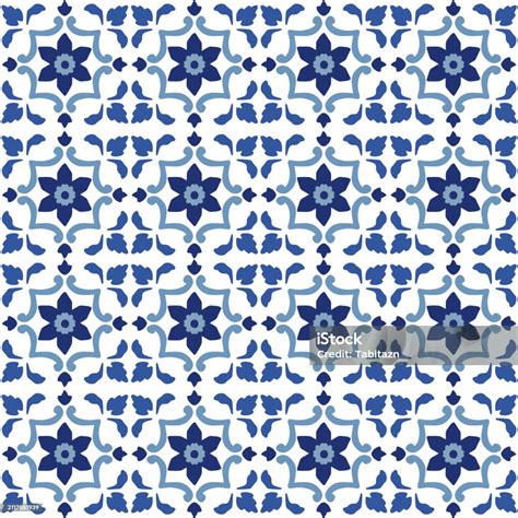 손으로 그린 추상 꽃 완벽 한 패턴입니다 Poruguese Azulejo 타일 디자인입니다 양탄자 양탄자 숄을 위한 인쇄 벡터 수건 직물 요가 매트의 장식 전통 장식품 블루