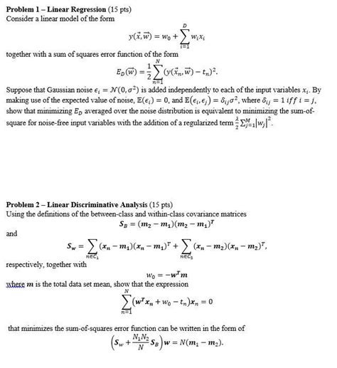 Solved Linear Regression And Linear Discriminative Analysis