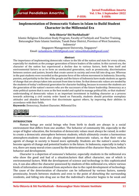 PDF Implementation Of Democratic Values In Islam To Build Student