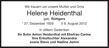 Traueranzeigen Von Helene Heidenthal Aachen Gedenkt