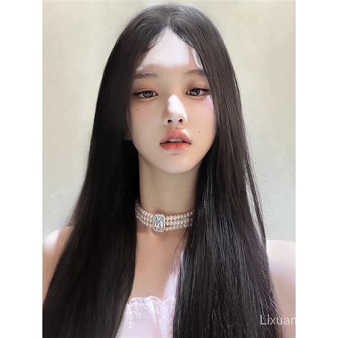 【現貨】假髮 頭髮 優質假髮 前蕾絲假髮女長髮中分八字劉海黑長直髮假髮套自然無痕仿真全頭套 蝦皮購物