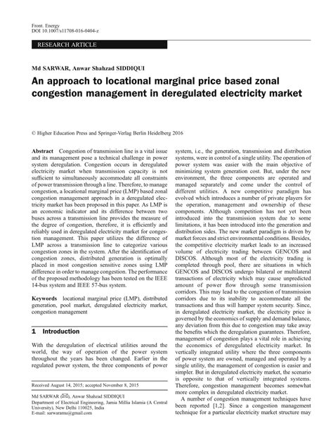 Pdf An Approach To Locational Marginal Price Based Zonal Congestion Management In Deregulated