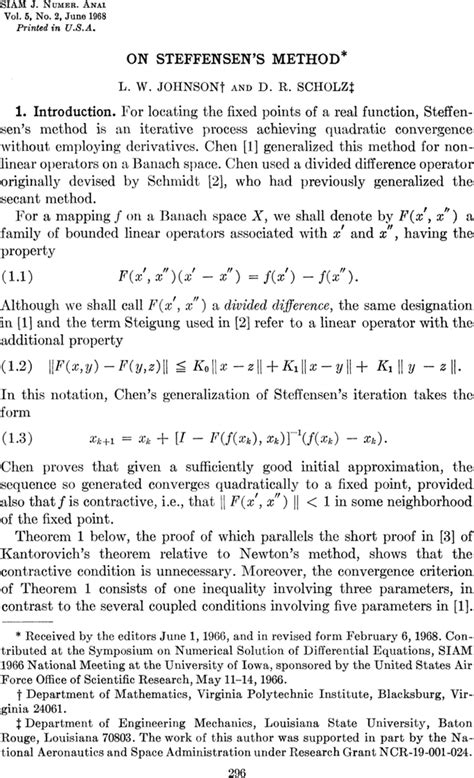 On Steffensens Method Siam Journal On Numerical Analysis