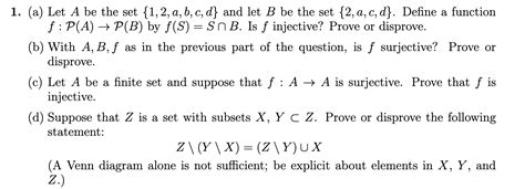 solved 1 a let a be the set {1 2 a b c d} and let b