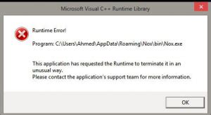 Error Code Xc B Microsoft Visual C Runtime Error NoxPlayer