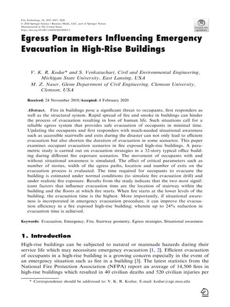 Egress Parameters Influencing Emergency Evacuation Pdf Stairs