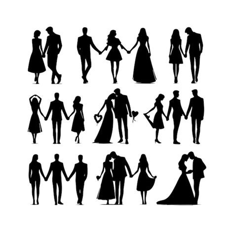 Collection Of Silhouettes Of Couples Holding Hands Silhouette Vector